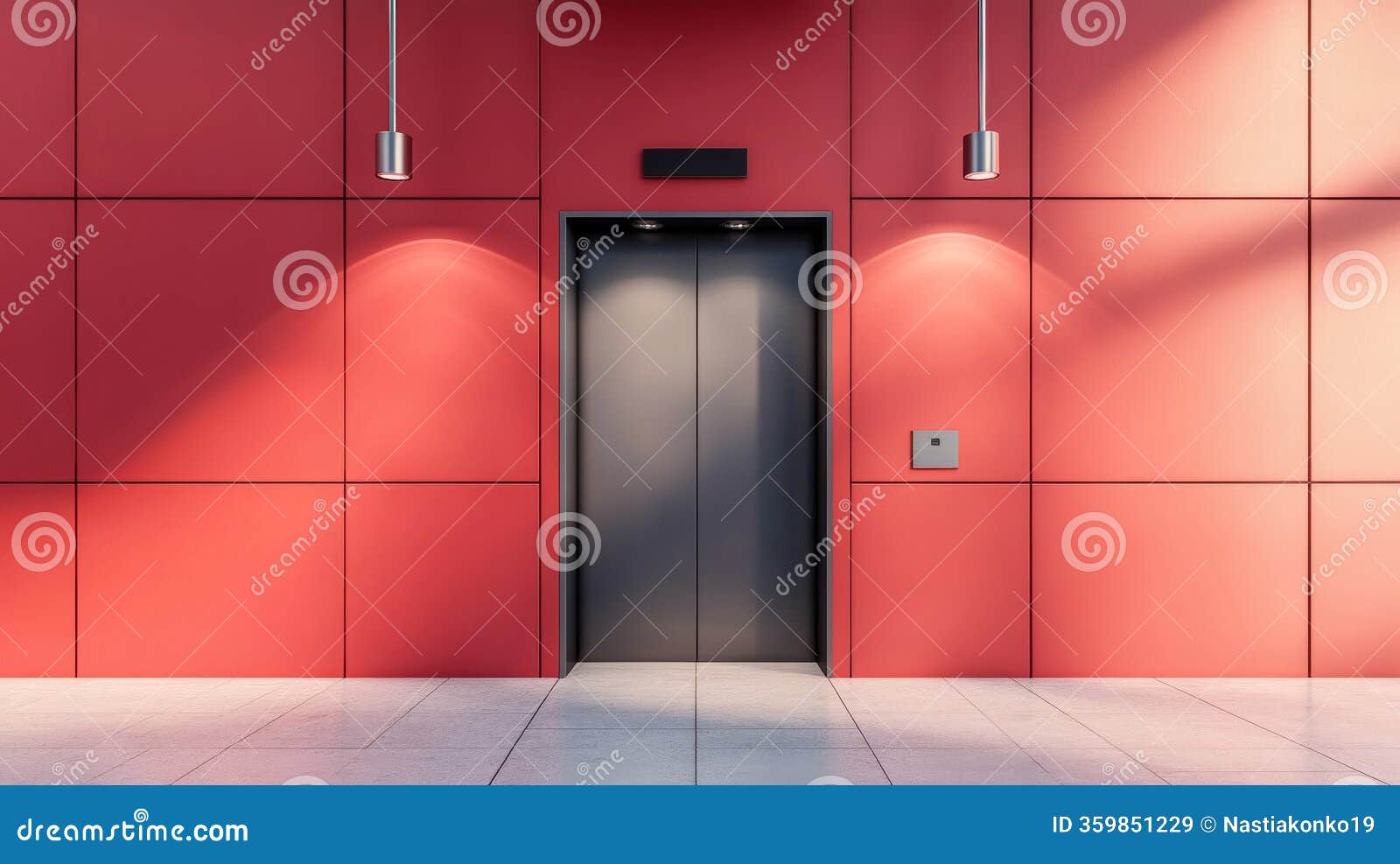 Modern Elevator with Closed Doors in a Red Interior, Contemporary ...