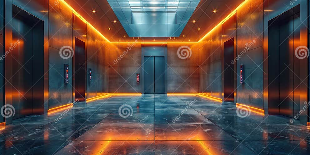 Modern Elevator Hallway with Warm Lighting. Created by Generative ...