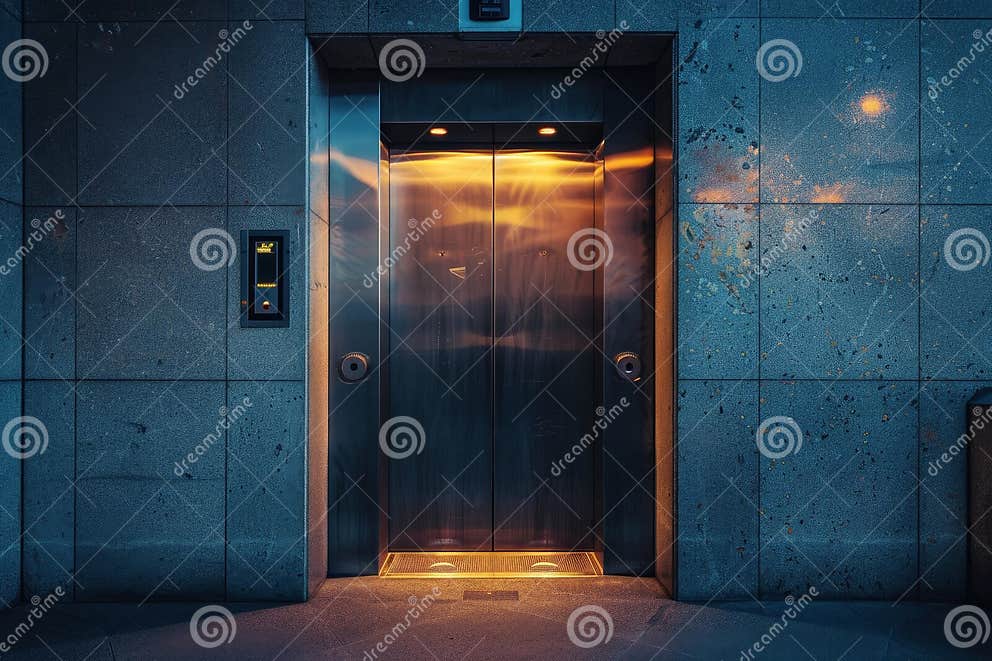 Modern Elevator Doors Opening in Empty Building at Night Stock Photo ...
