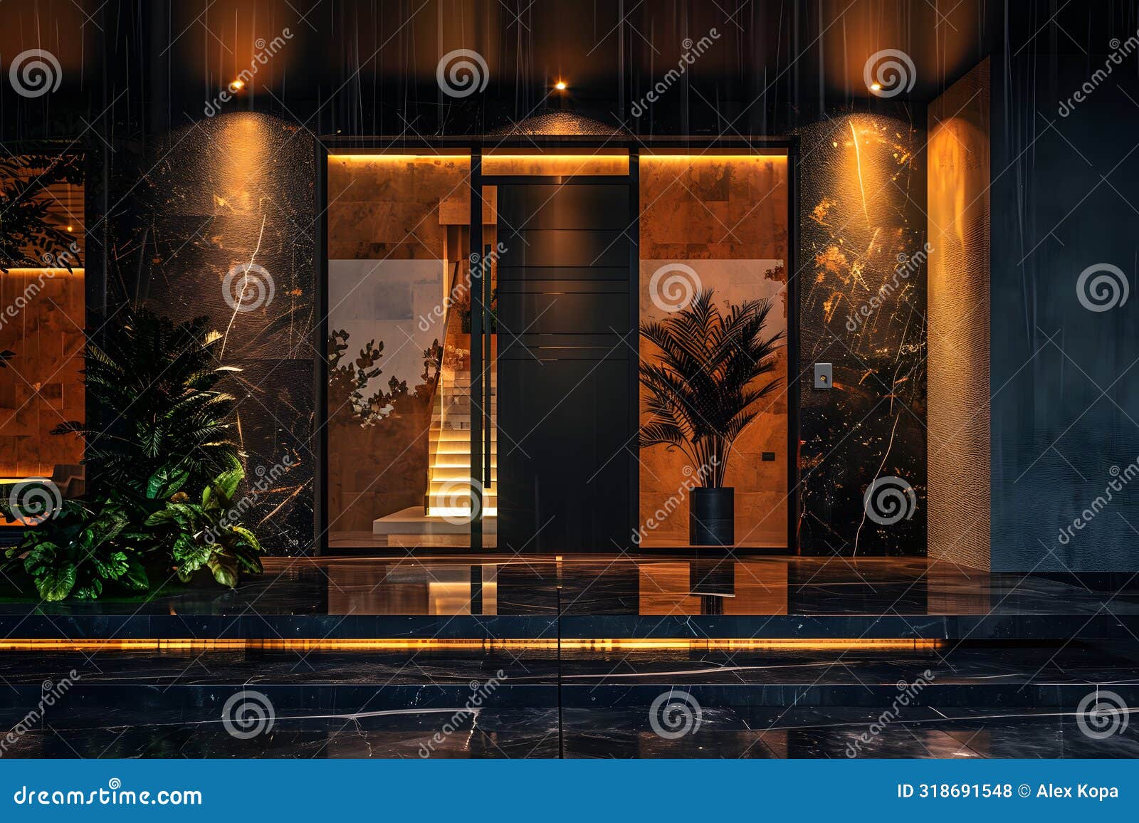Modern Elevator Lobby Interior with Ambient Lighting Stock Illustration ...
