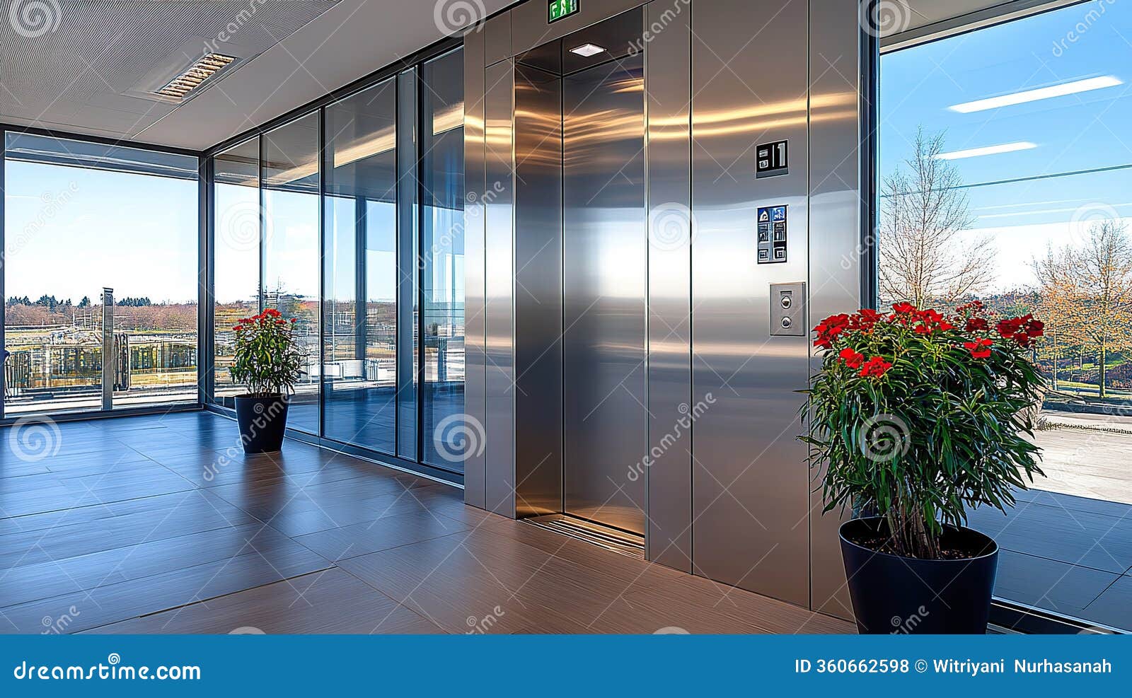Modern Elevator Lobby, Scenic View, Plants, Building Interior Stock ...