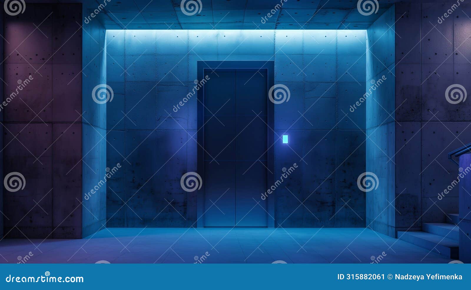 Modern Elevator Luminous Blue Ceiling Walls Concrete Walls Sci-fi ...