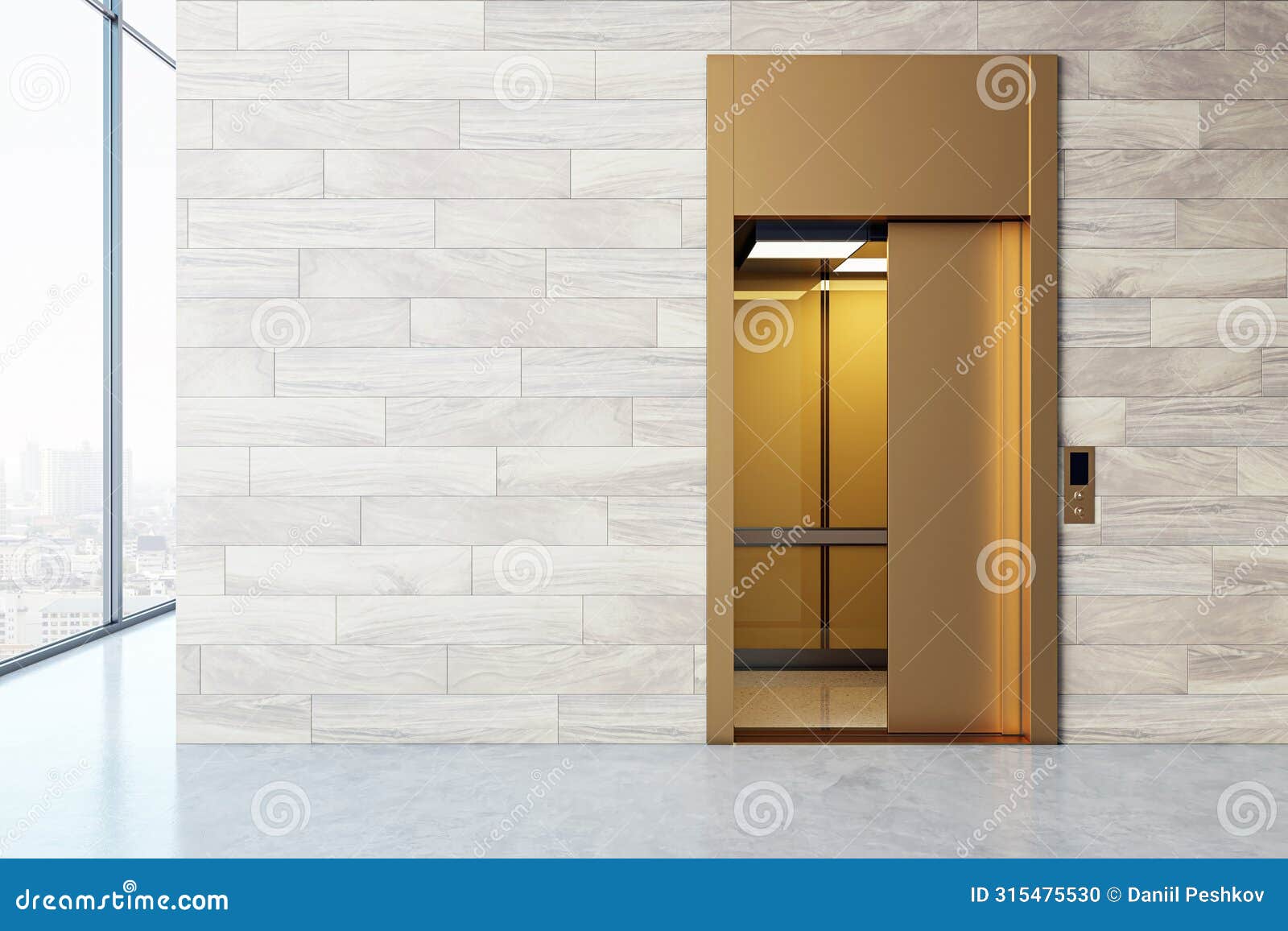 Modern Elevator in an Open Concept Office with a Panoramic City View ...