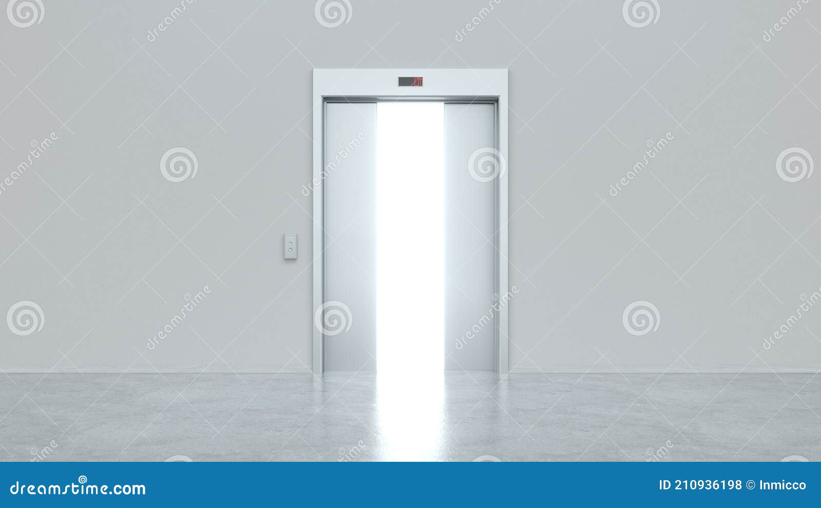 Modern Elevator with Semi-open Metal Doors. Light Shines from Door ...