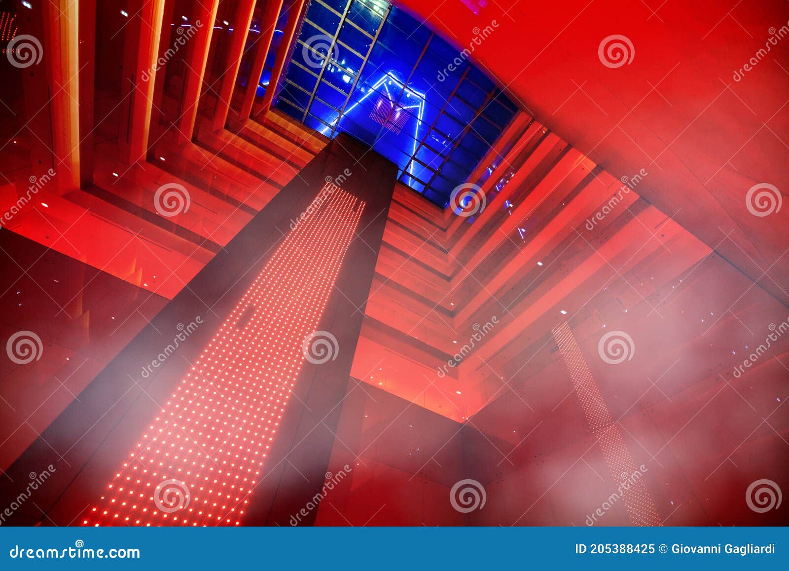 Modern Elevator Tunnel Inside a Skyscraper at Night Stock Image - Image ...