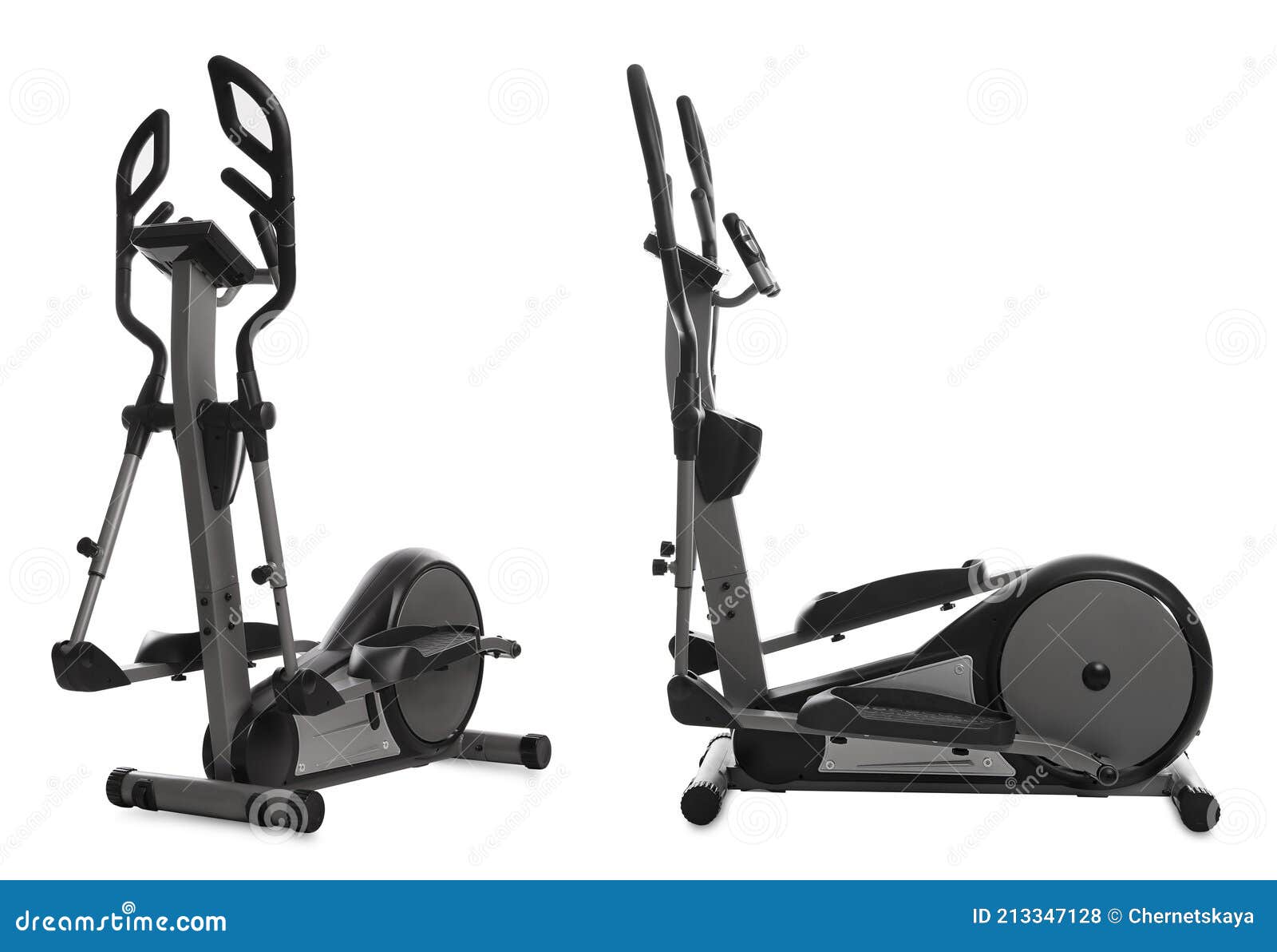 Modern Elliptical Machines on White Background, Collage Stock Photo ...