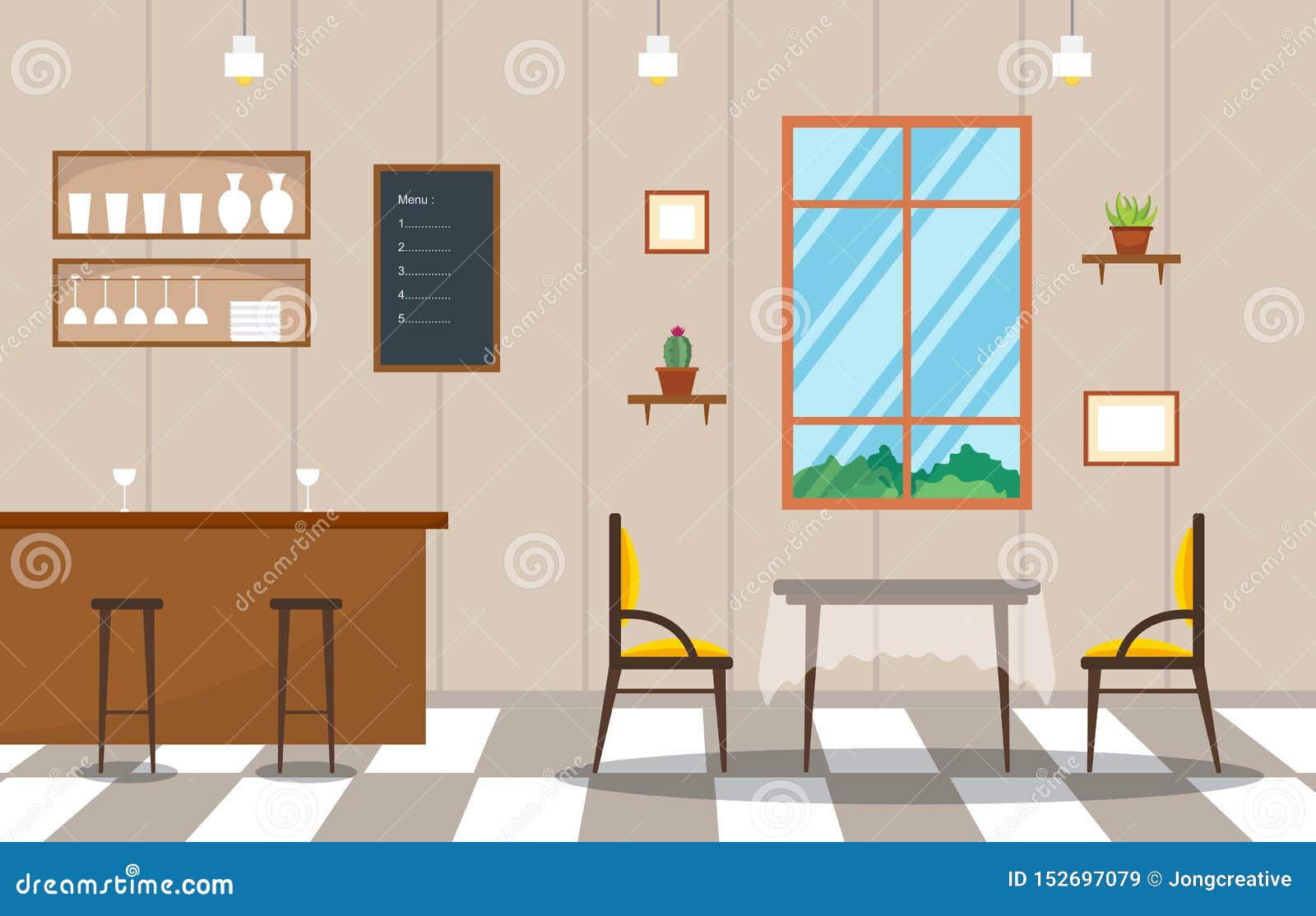 Modern Empty Cafe Restaurant Interior Furniture Flat Vector ...