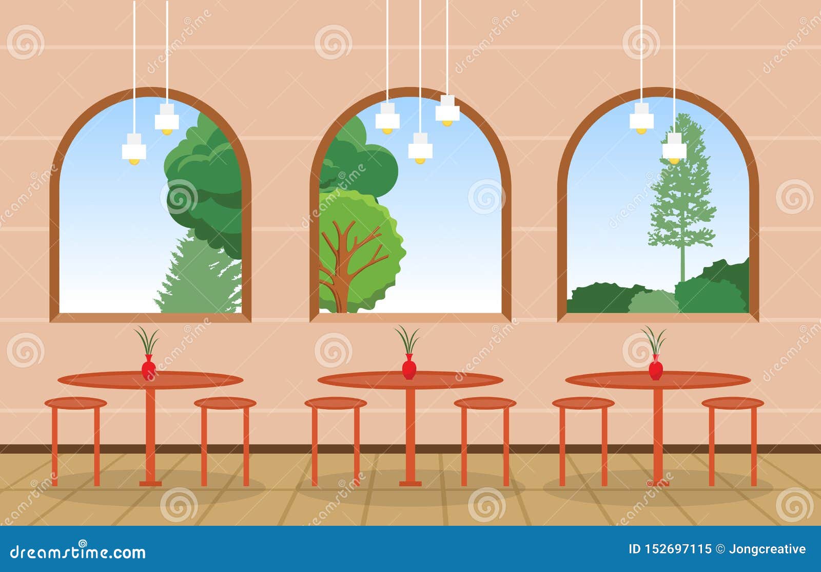 Modern Empty Cafe Restaurant Interior Furniture Flat Vector ...
