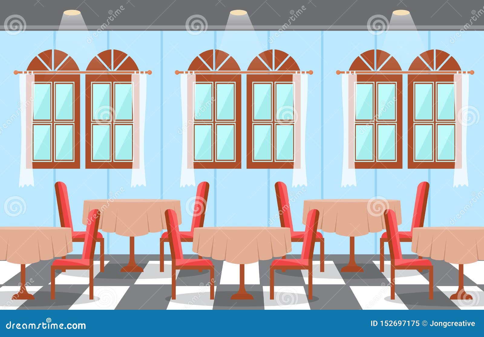 Modern Empty Cafe Restaurant Interior Furniture Flat Vector ...