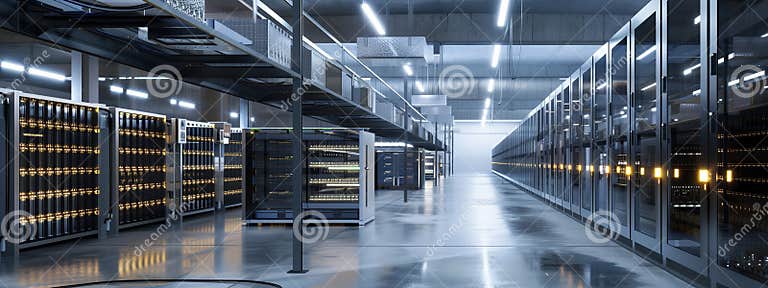 Modern Empty Data Center with Computer Racks Reflected in Floor. Stock ...