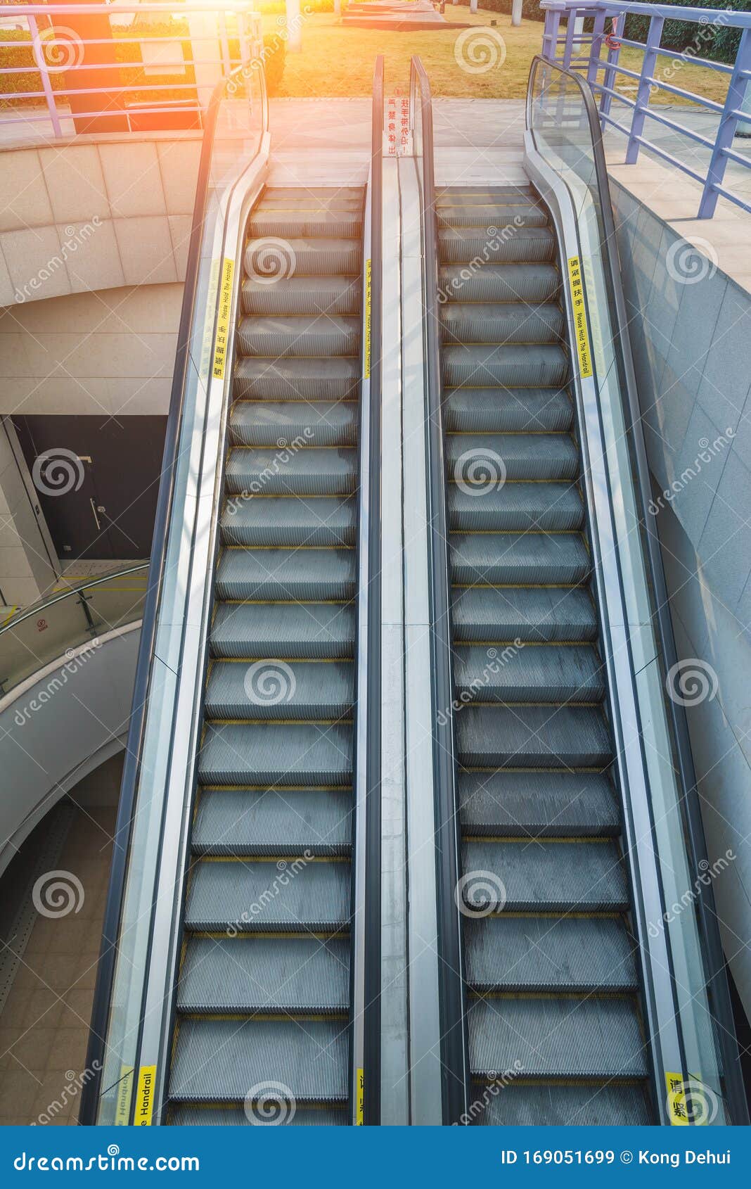 Modern Empty Escalator Stairs Down To Underground Building Stock Image ...
