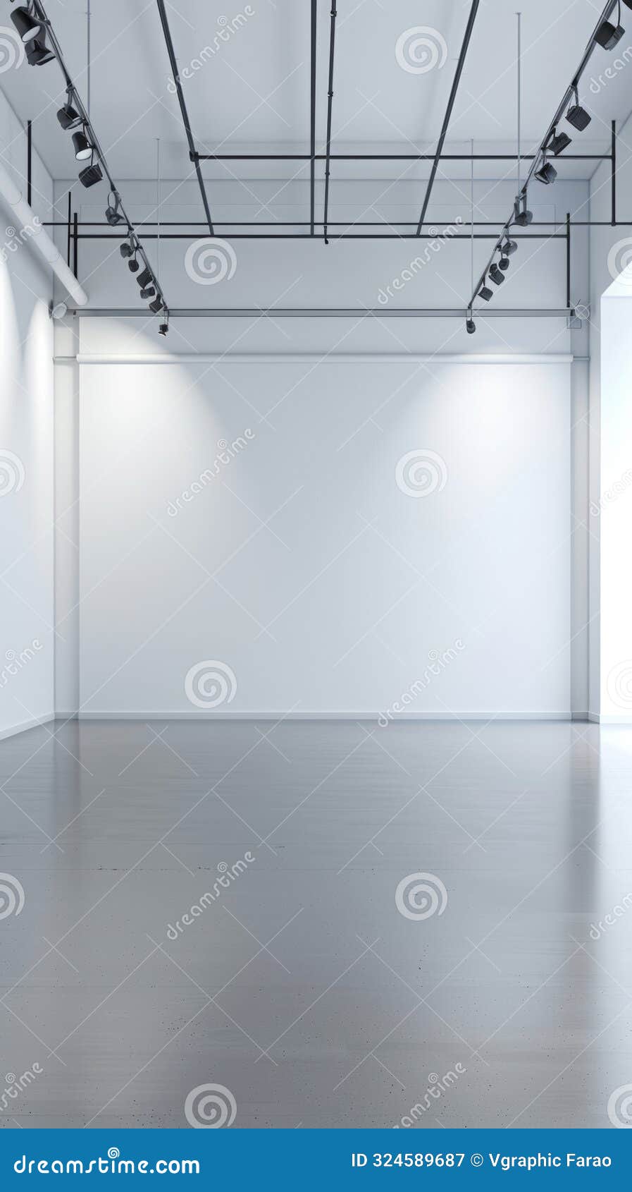 Modern Empty Gallery Space with High Ceilings and Track Lighting Stock ...