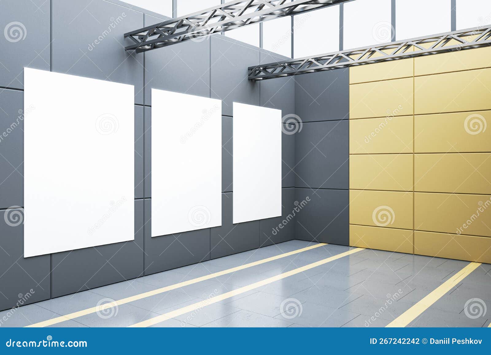 Modern Empty Garage Interior with Blank White Mock Up Posters ...