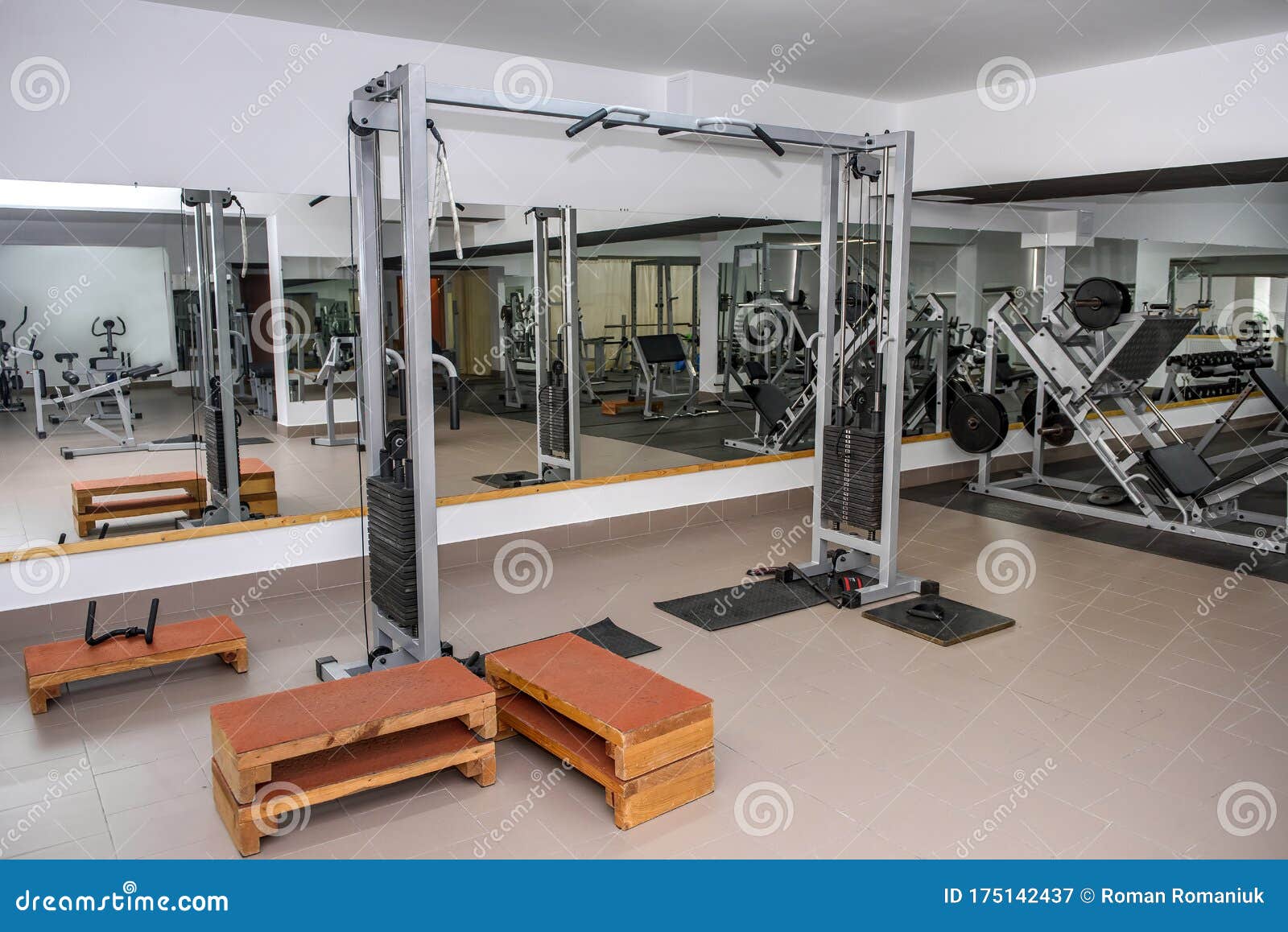 Modern and Empty Gym Interior with Equipment Stock Image - Image of ...