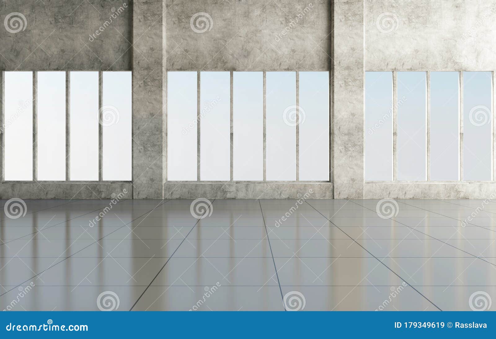 Modern Empty Hall Interior with Large Windows. Stock Illustration ...