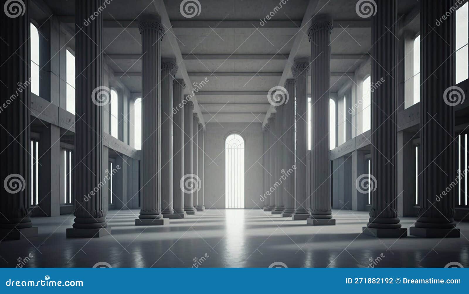 Modern and Empty Huge Hall of Concrete Material Stock Illustration ...