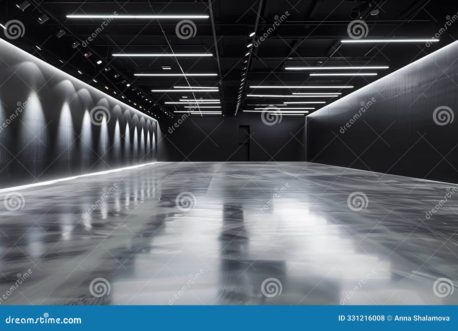 Modern Empty Industrial Hall with Polished Concrete Flooring and Linear ...