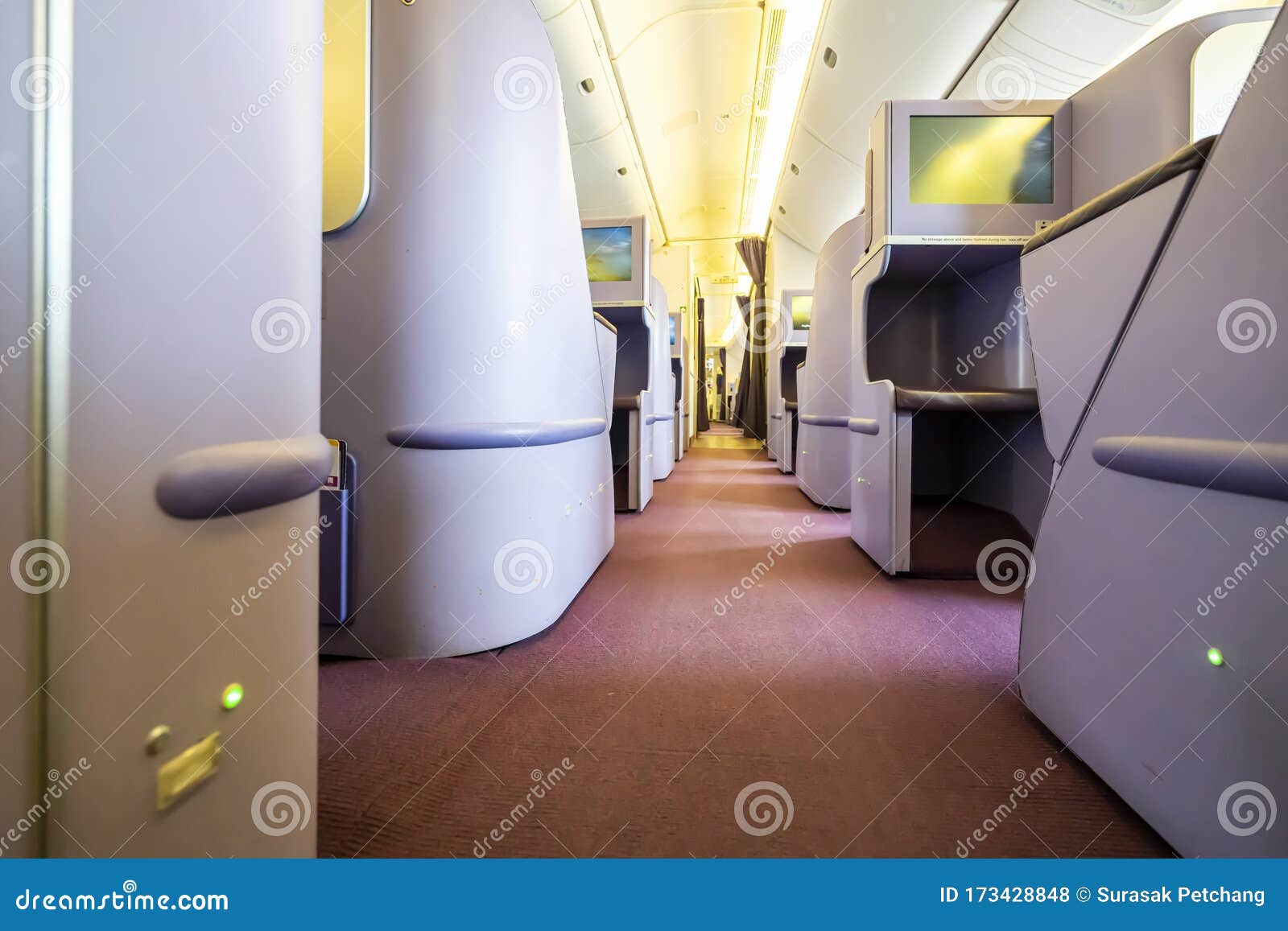 Modern Empty Interior in the Airplane or Passenger Plane while Parking ...