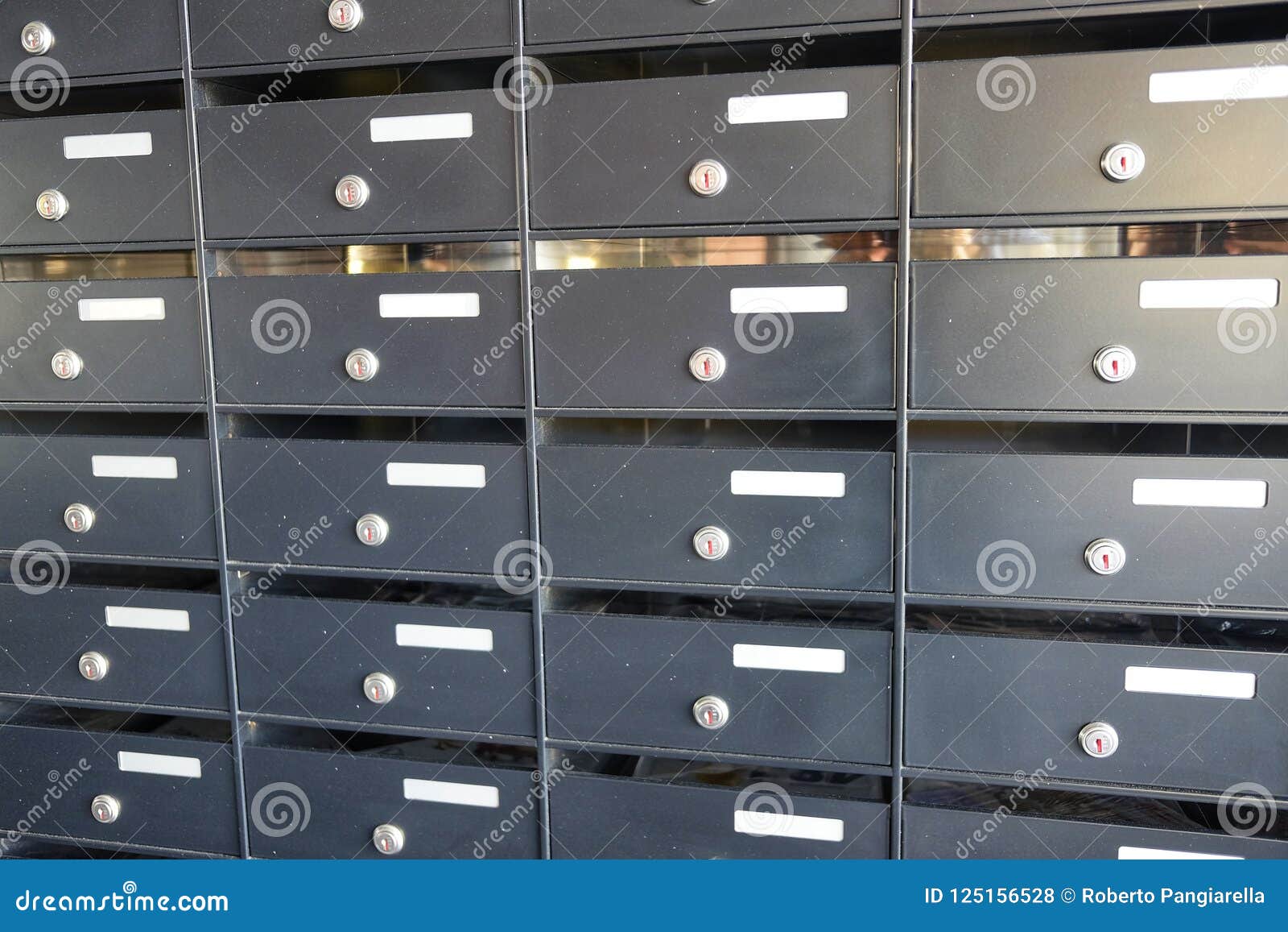 Modern and empty mailboxes stock photo. Image of delivery - 125156528