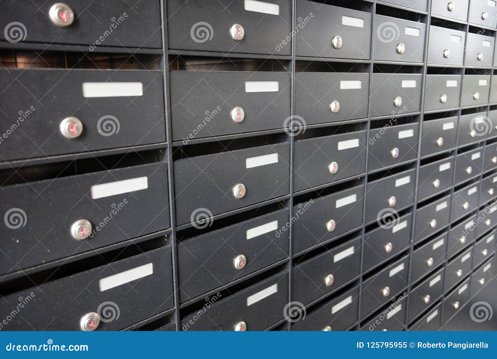 Modern and empty mailboxes stock image. Image of metal - 125795955