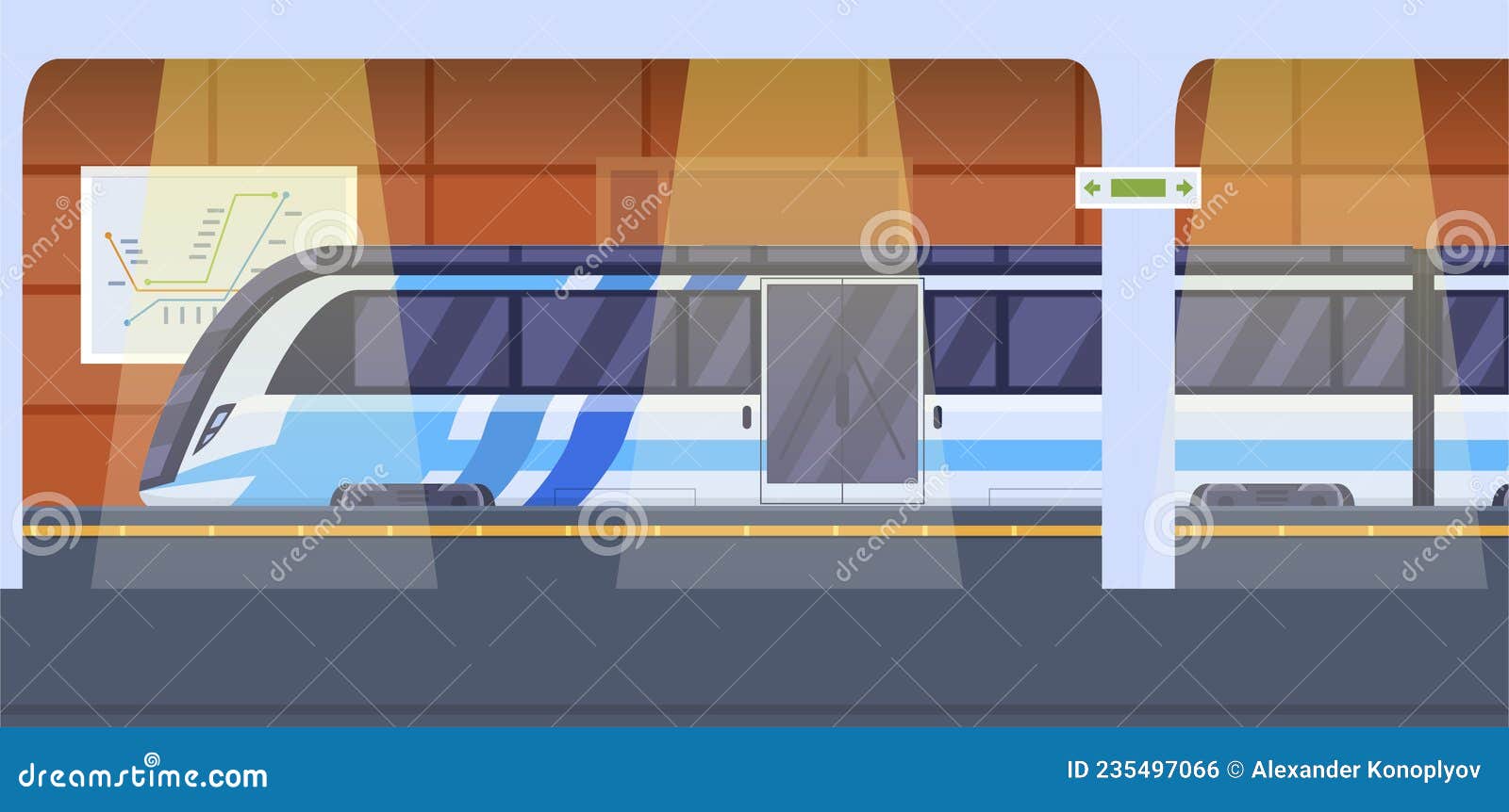 Modern Empty Metro Station Interior Design Vector Flat Cartoon ...