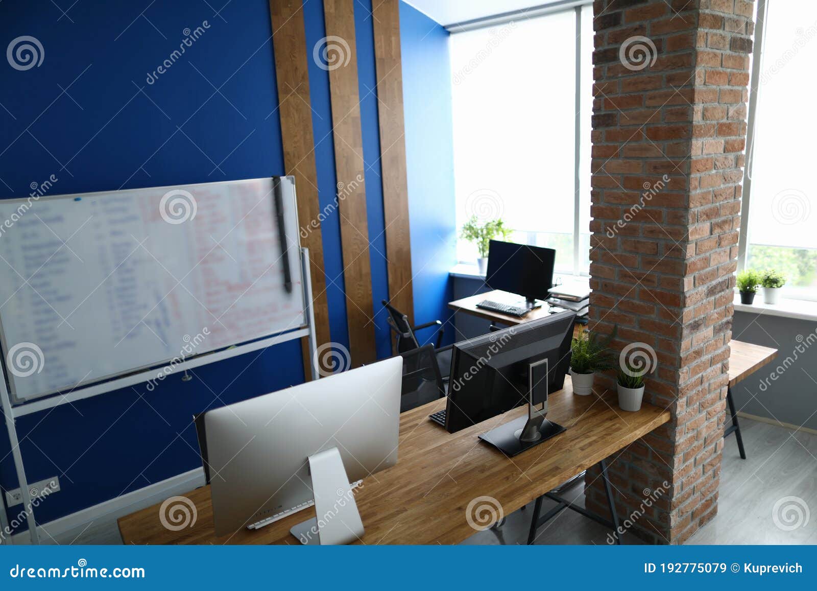 Modern Empty Office Interior with Brick Wall Stock Image - Image of ...