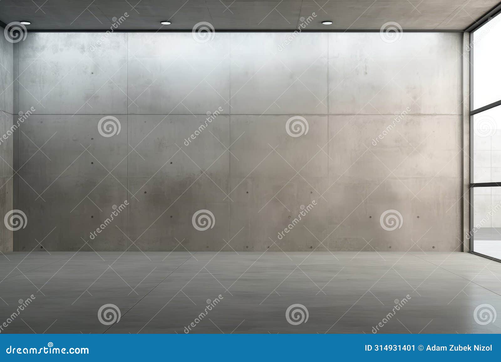 Modern Empty Room with Concrete Walls and Large Windows Stock ...