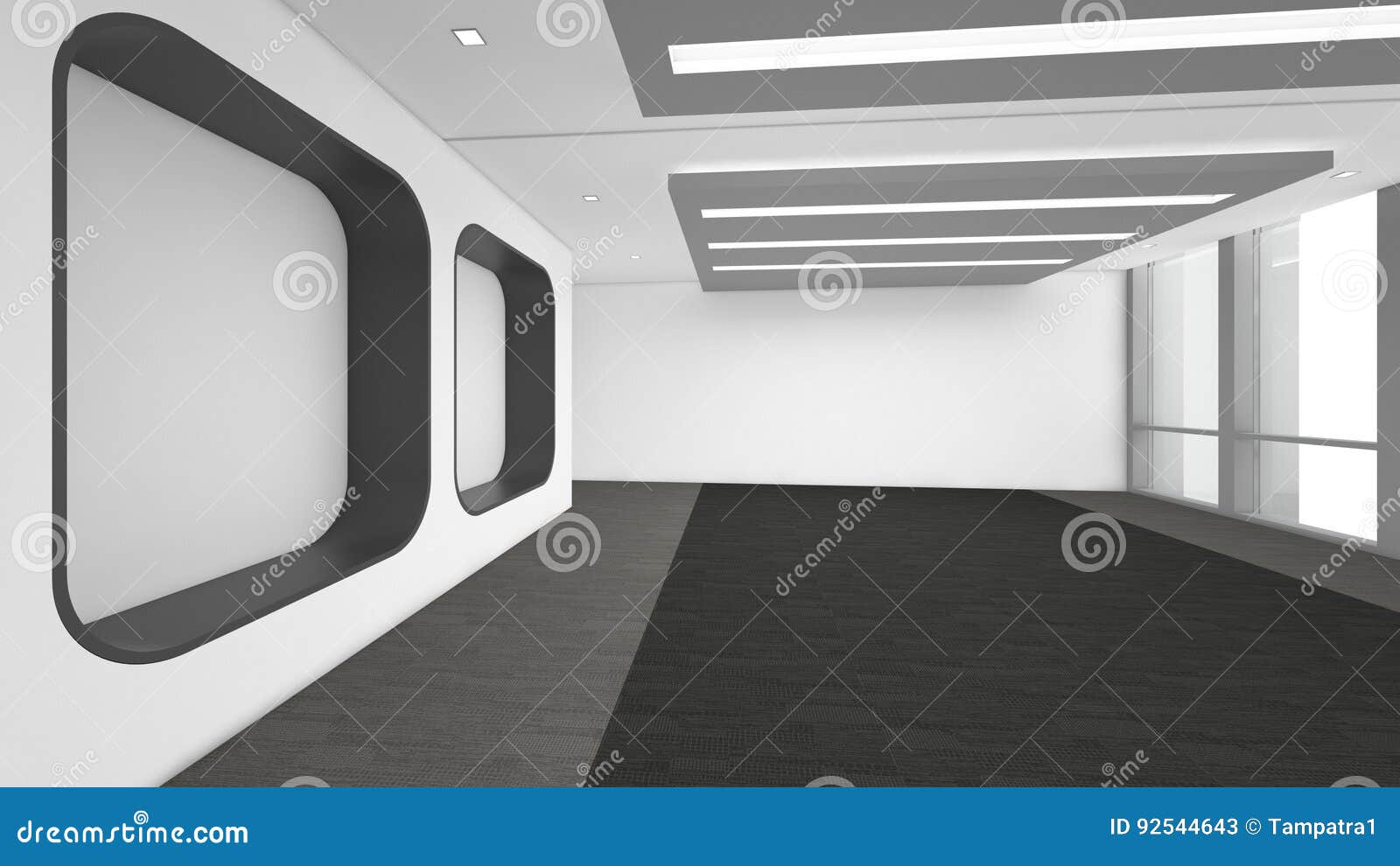 Modern Empty Room, 3d Render Interior Design, Mock Up Illustration ...