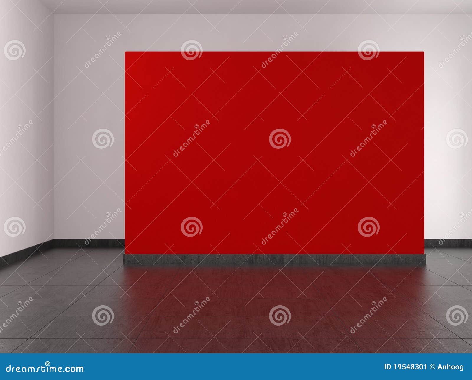 Modern Empty Room with Red Wall and Tiled Floor Stock Illustration ...
