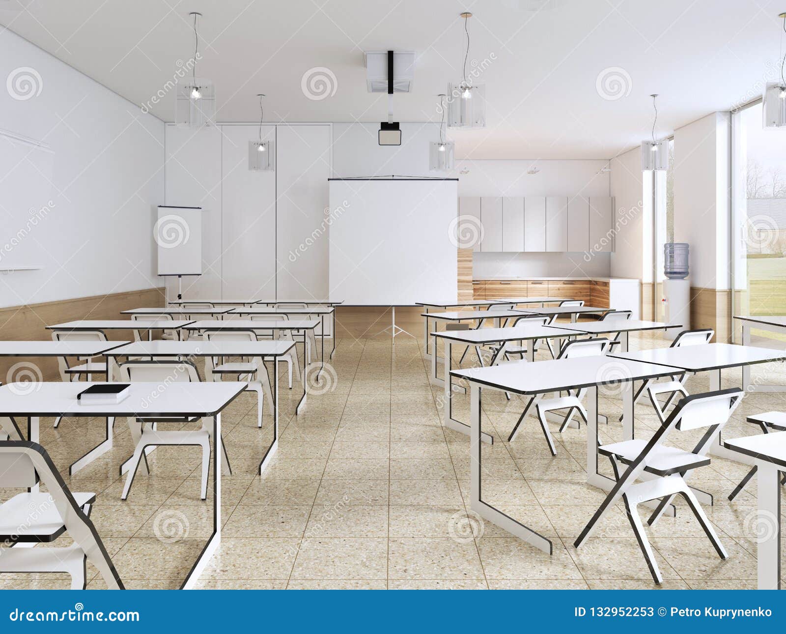 Modern Empty School Classroom Interior in White Color Stock ...