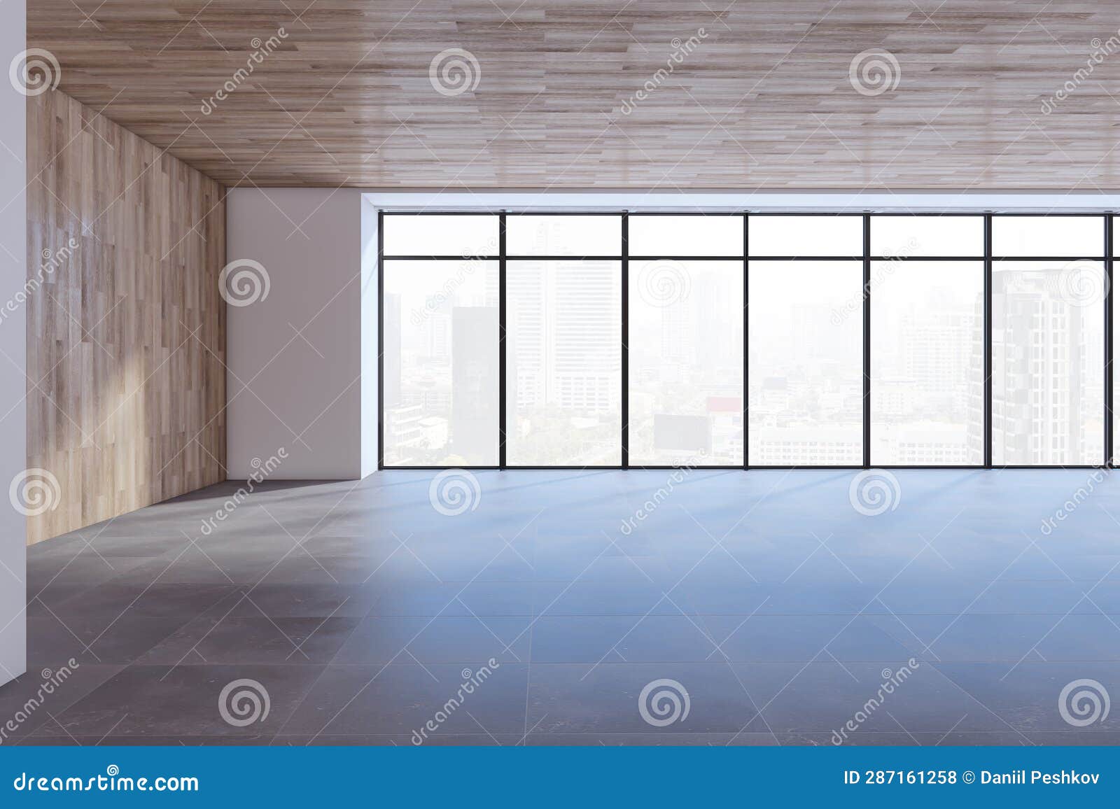 Modern Empty Spacious Wooden and Concrete Ceiling and Flooring Interior ...
