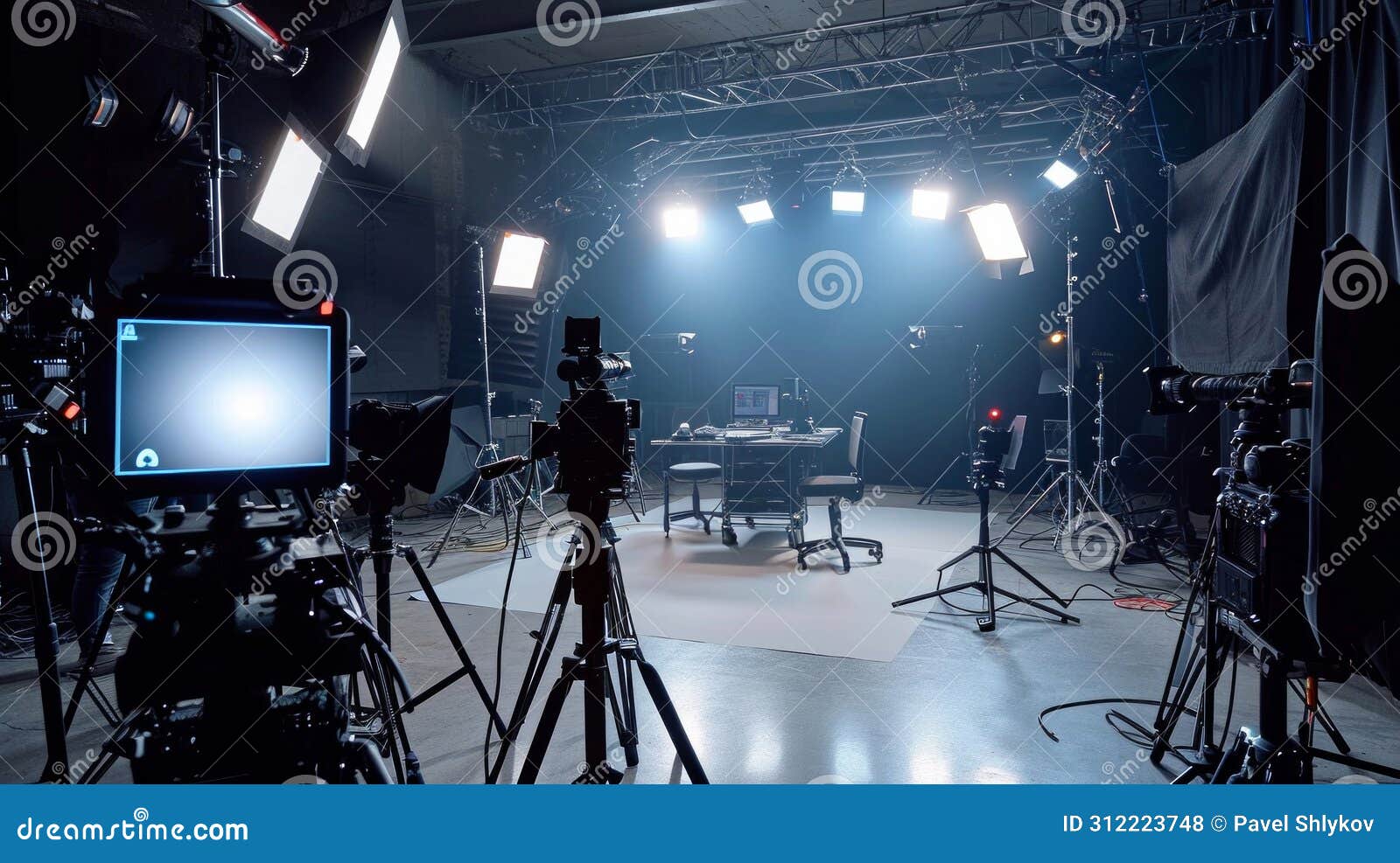 Modern Empty Video Studio with Old Style Movie Camera Stock Photo ...