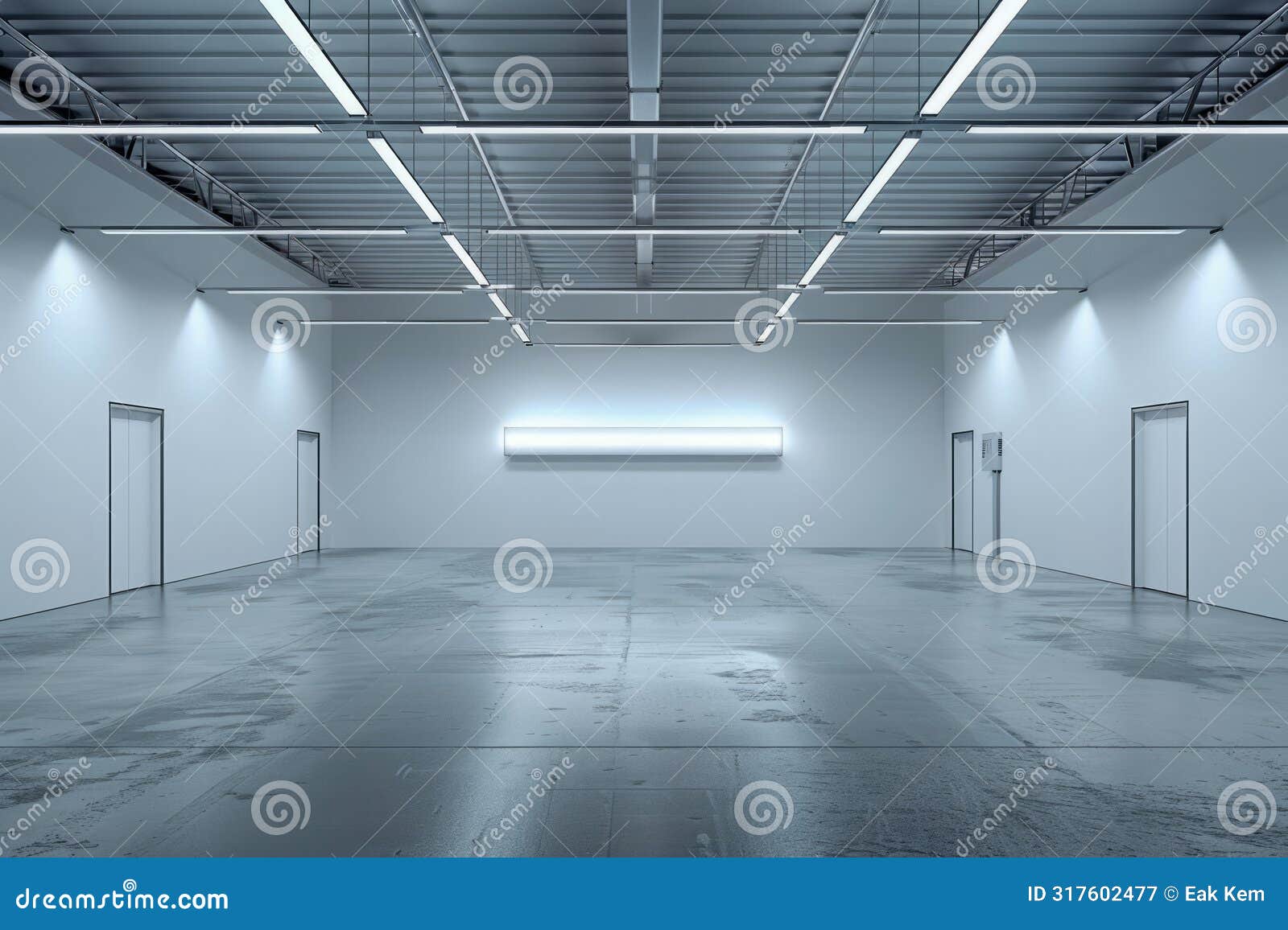 Modern Empty Warehouse Interior with Reflective Concrete Floor and ...