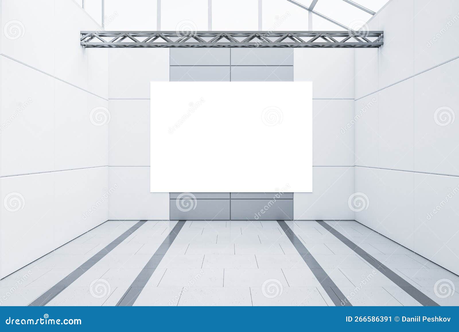 Modern Empty White Garage Interior with Mock Up Banners. Warehouse ...