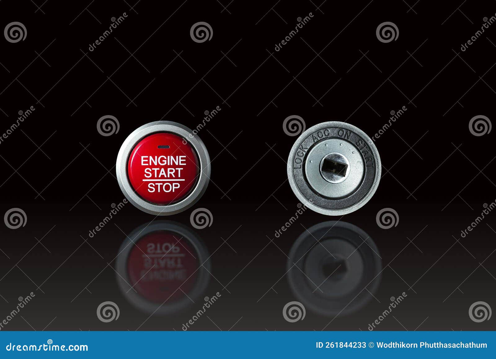 Modern Engine Start Stop Button and Old Style Metal Keyhole Comparison ...