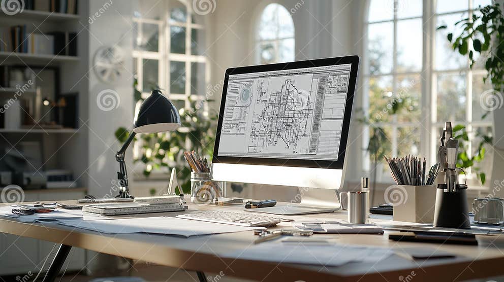 Modern Engineering Desk with Open Workspace Showcasing Detailed ...