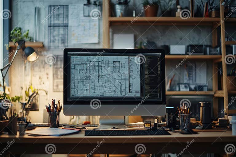 Modern Engineering Desk Setup with Detailed Plans and Ample Workspace ...