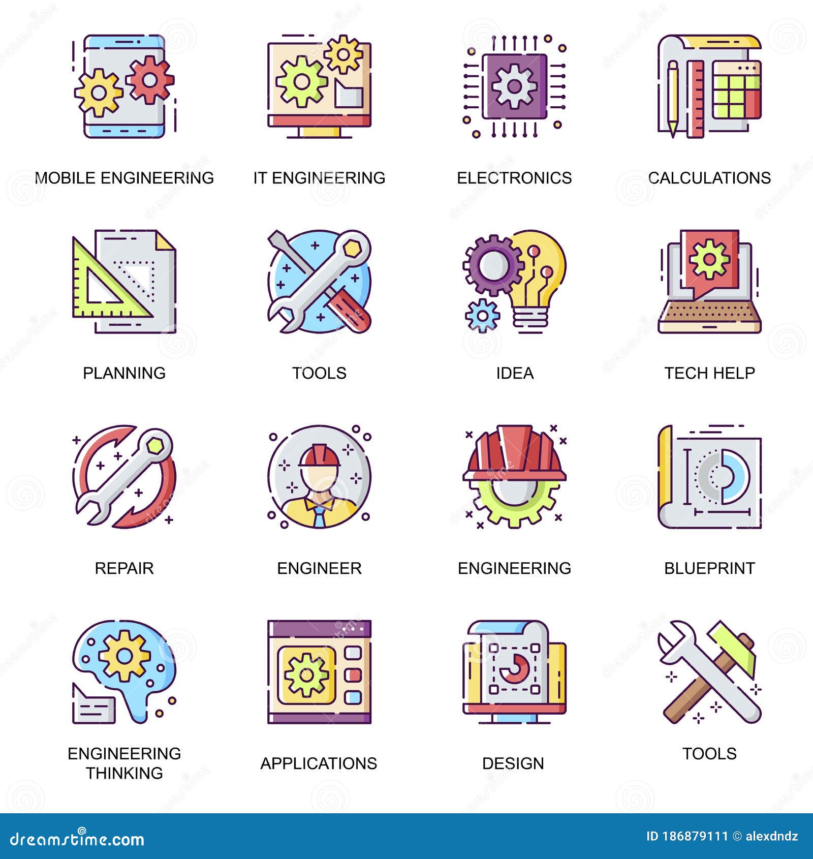 Modern Engineering Flat Icons Set. Stock Vector - Illustration of ...