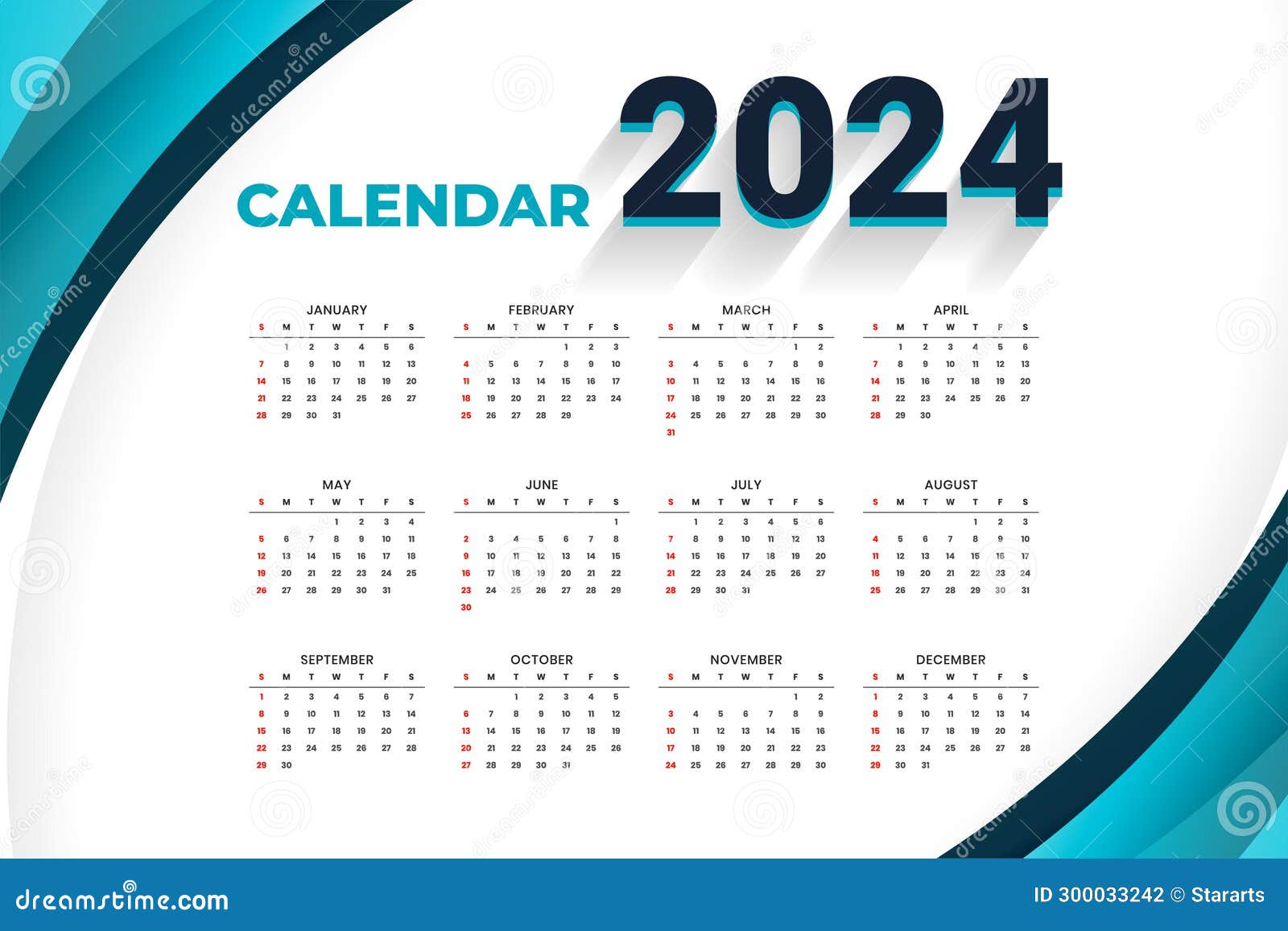 Modern 2024 English Calendar Template Schedule Annual Task Stock ...