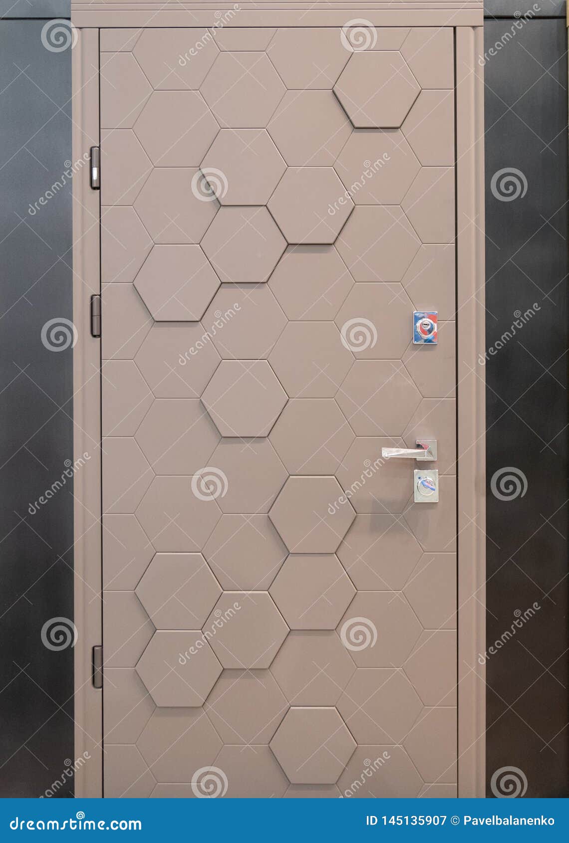 Modern Entrance Front Door with Hexagon Cell Pattern Stock Image ...