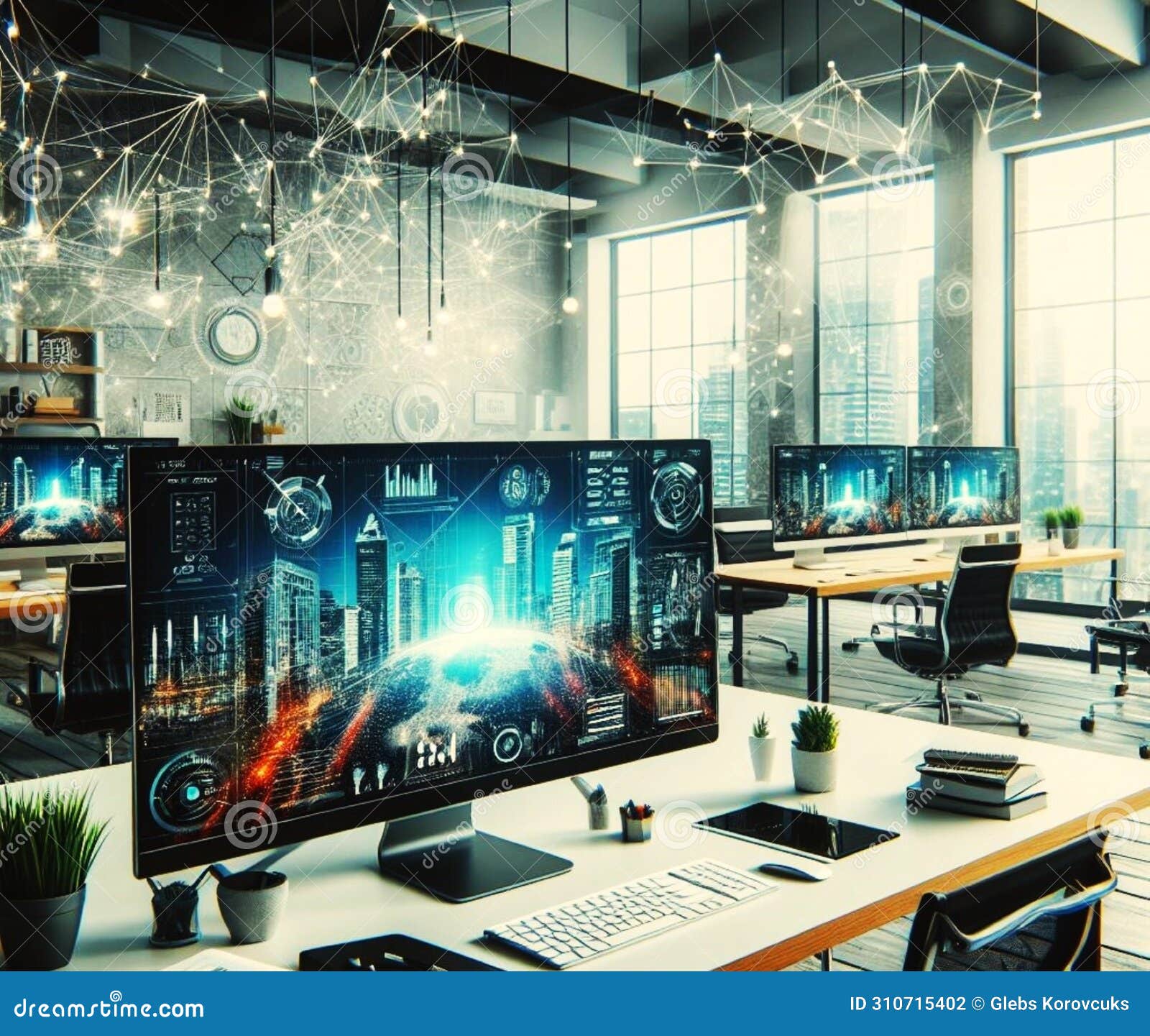 Modern and Equipped Digital Workplace. Stock Illustration ...