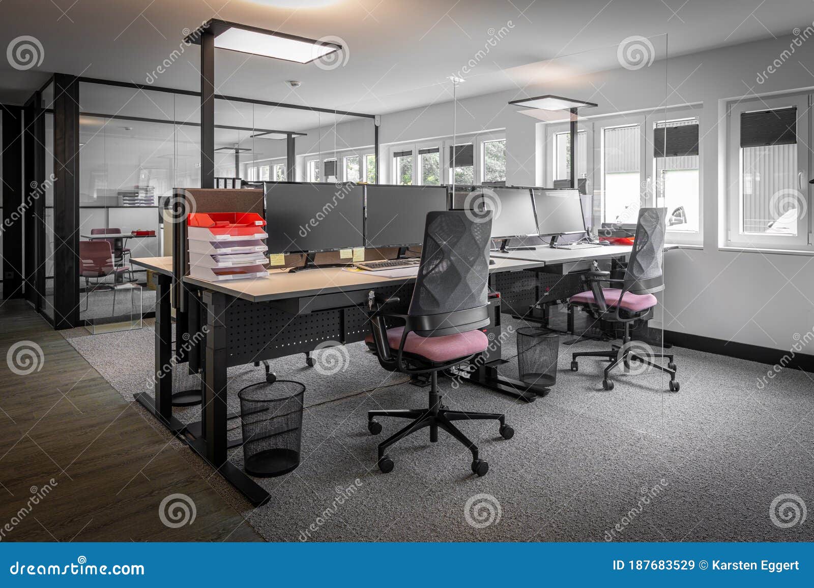 Modern Equipped Office Workstation in an Office Building Stock Image ...