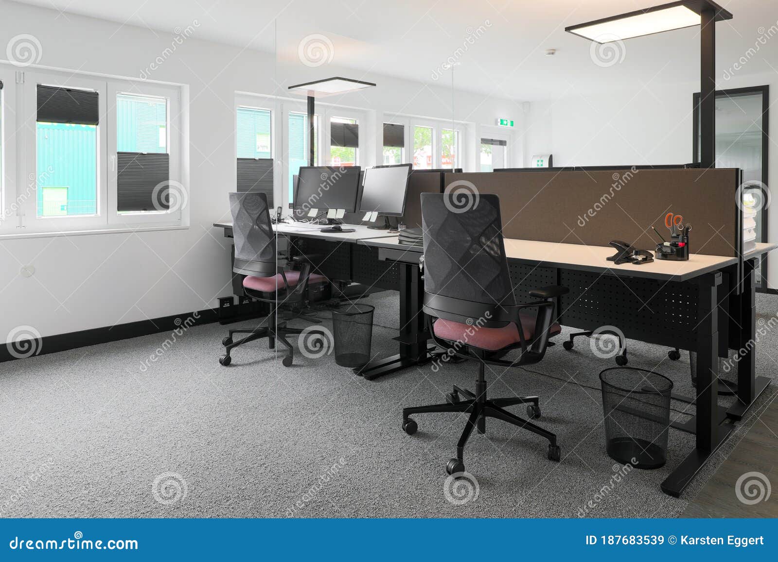 Modern Equipped Office Workstation in an Office Building Stock Image ...