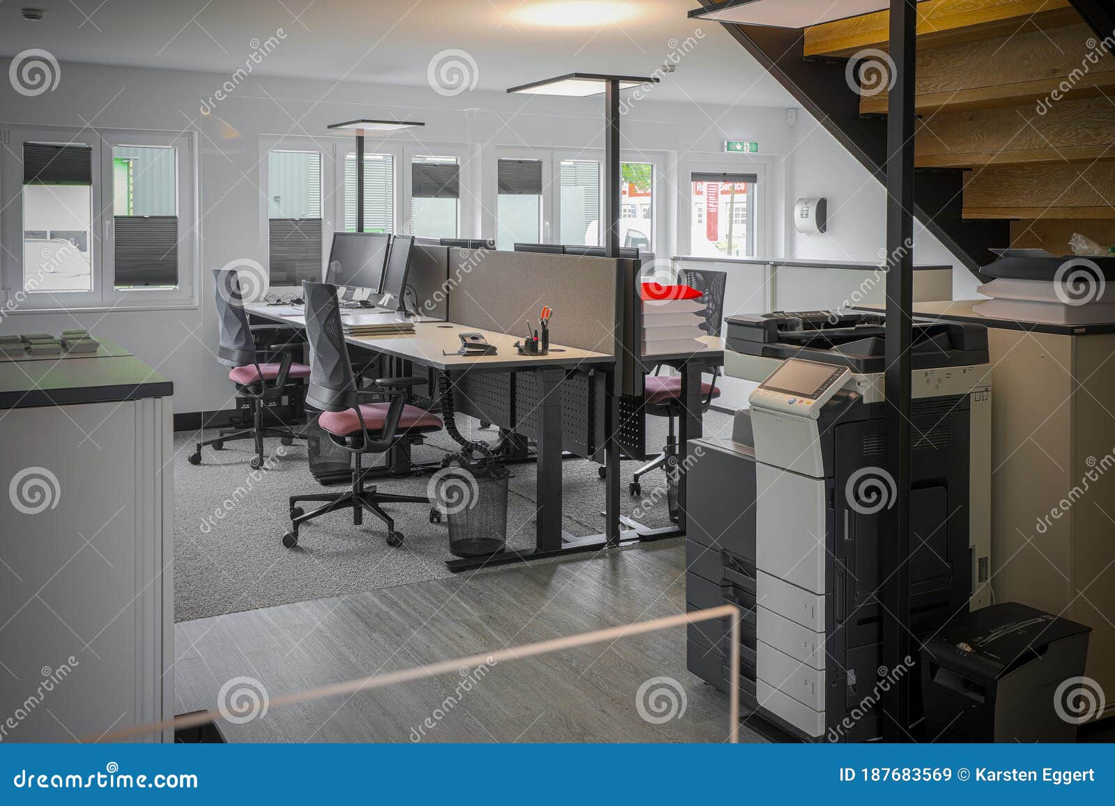Modern Equipped Office Workstation in an Office Building Stock Image ...