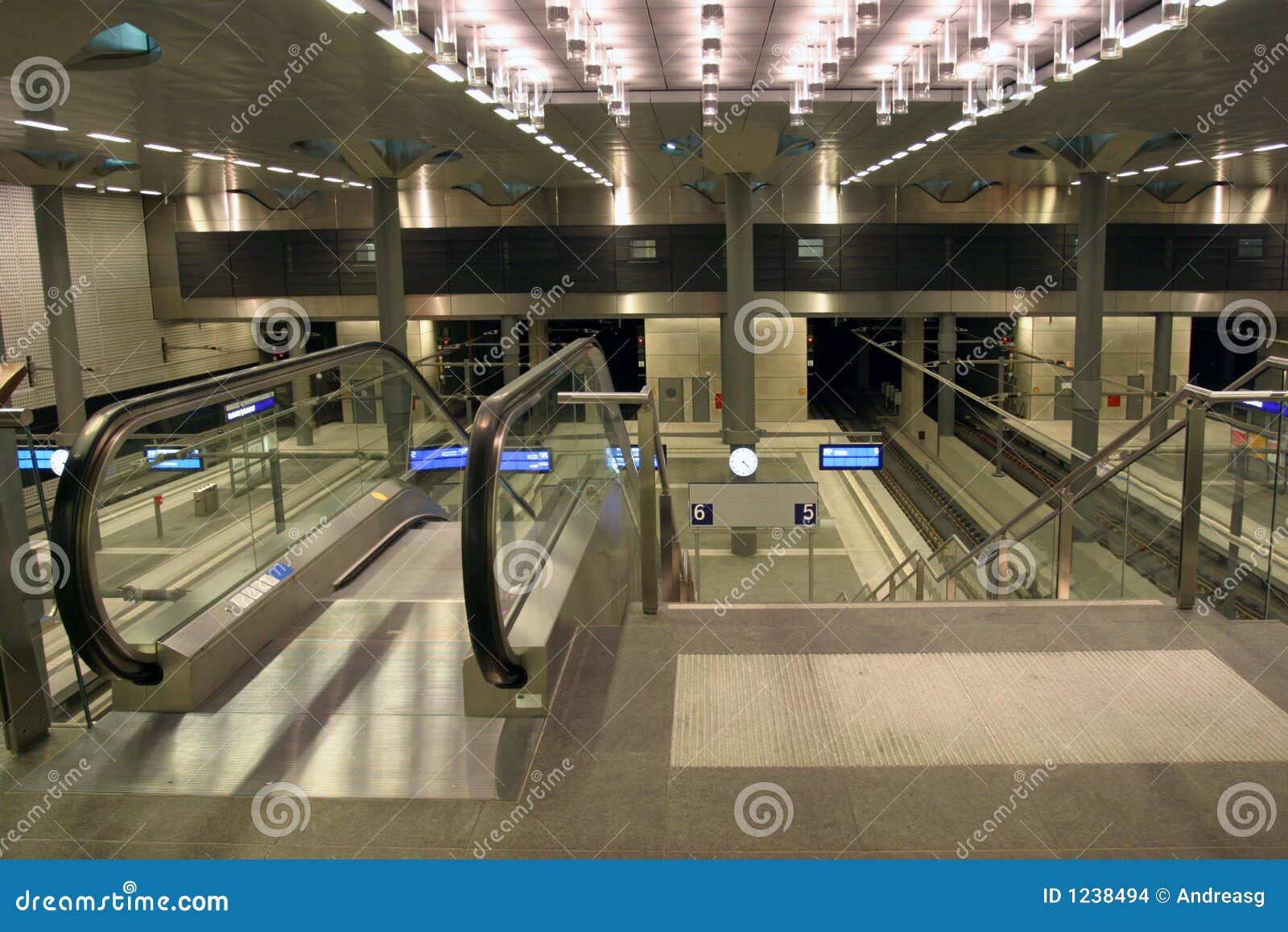 Modern escalator stock photo. Image of columns, platforms - 1238494