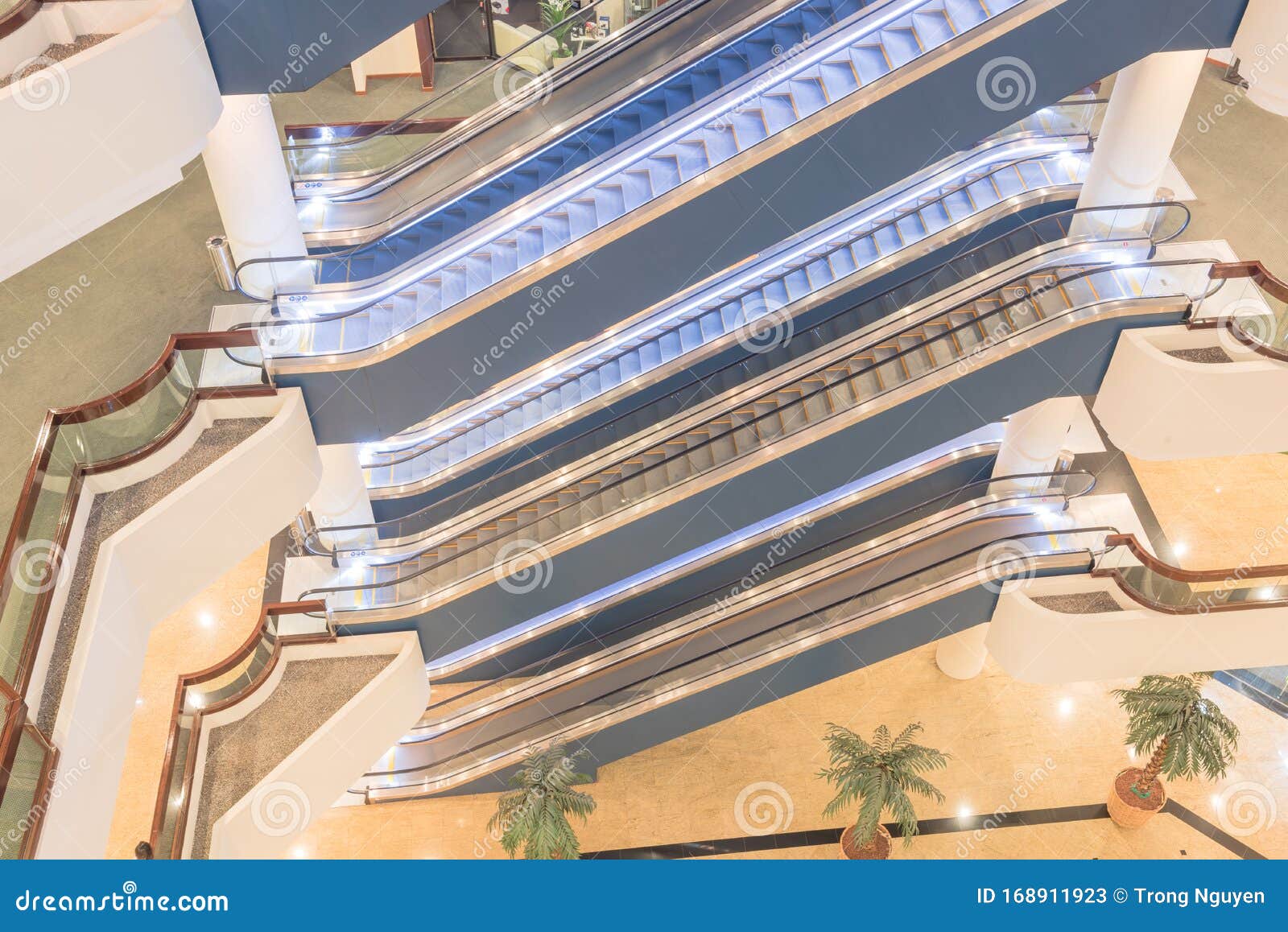 Modern Escalator Stack on Top of Each Other Insider a Commercial ...