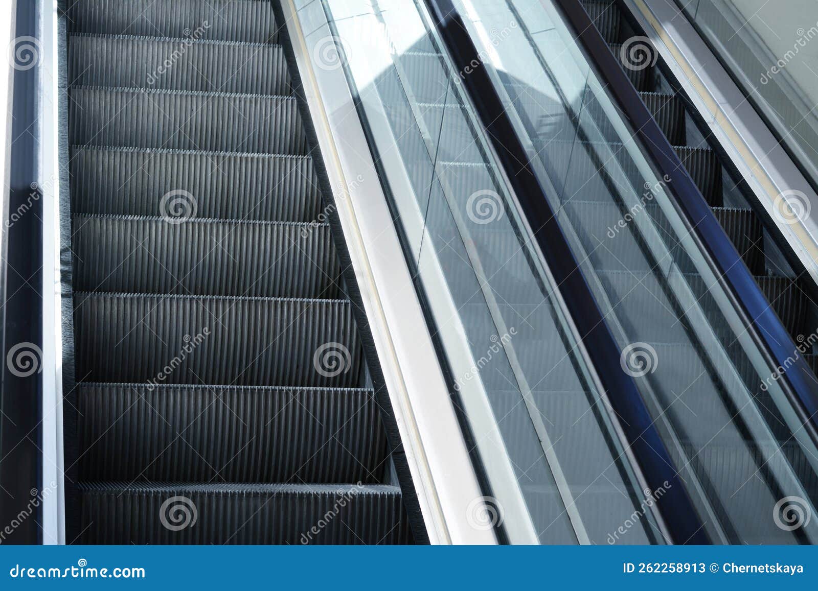 Modern Escalators with Handrails in Shopping Mall, Closeup Stock Image ...