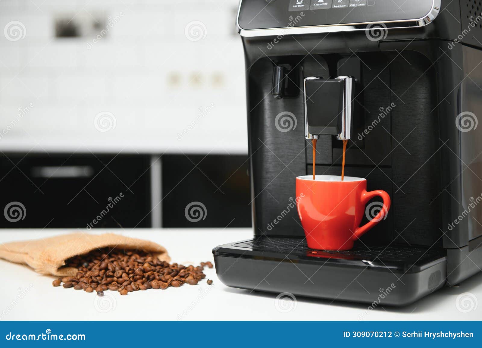 Modern Espresso Coffee Machine with a Cup in Kitchen Stock Photo ...