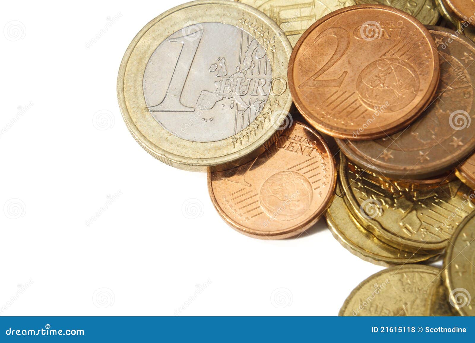 Modern Euro Coins with White Copy Space Stock Photo - Image of exchange ...