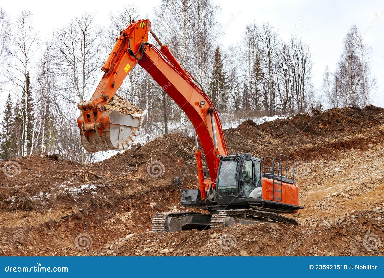Excavator Building a Road in the Forest Stock Photo - Image of ...